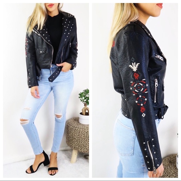 Vigoss | Jackets & Coats | Vigoss Boho Tribal Embroidered Vegan Moto Jacket | Poshmark